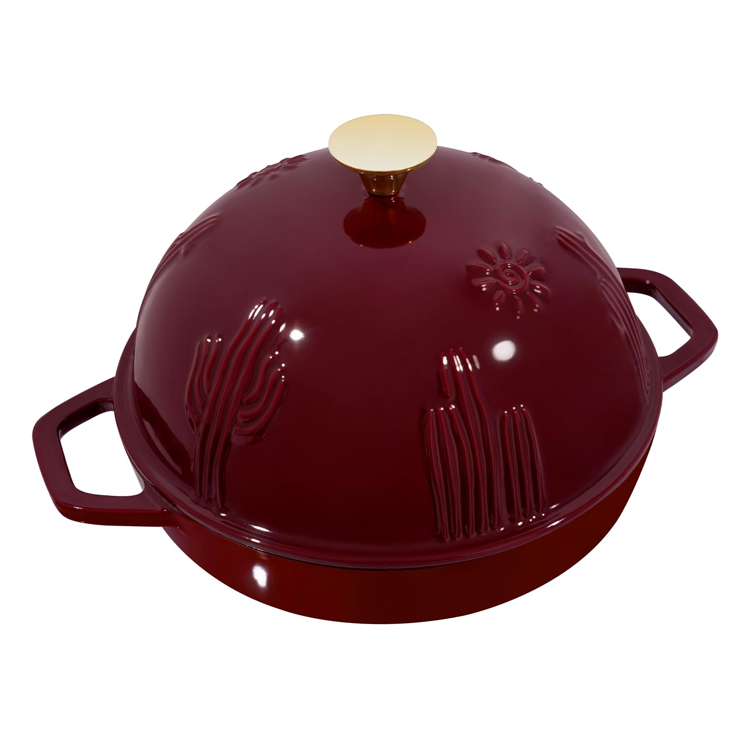 Flavehc Bread Oven Cast Iron Bread Dutch Oven with Cloche Lid for Bread Baking Red Enameled Cast Iron Bread Oven with Dome Lid for Sourdough