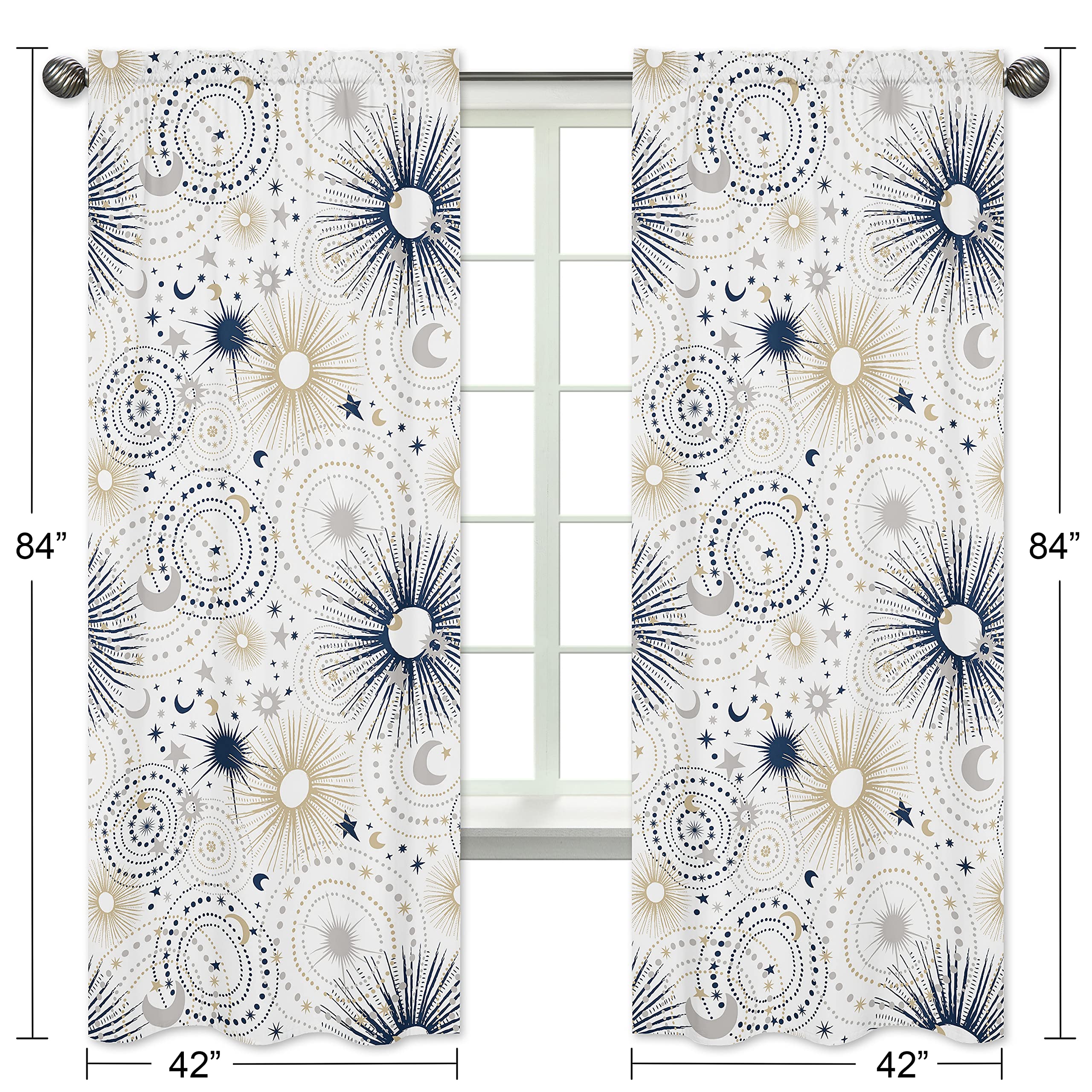 Sweet Jojo Designs Star and Moon Window Treatment Panels Curtains - Set of 2 - Navy Blue, Gold, and Grey Celestial Sky Stars Gender Neutral Unisex