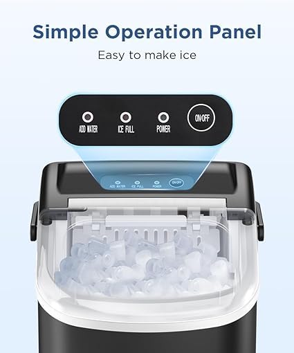 FLAZY Ice Maker Countertop, Portable Ice Machine with Self-Cleaning, 26.5lbs/24Hrs, 9 Bullet Ice Cubes in 6 Mins, Ice Basket and Scoop, Ideal for Home, Kitchen, Bar, Camping