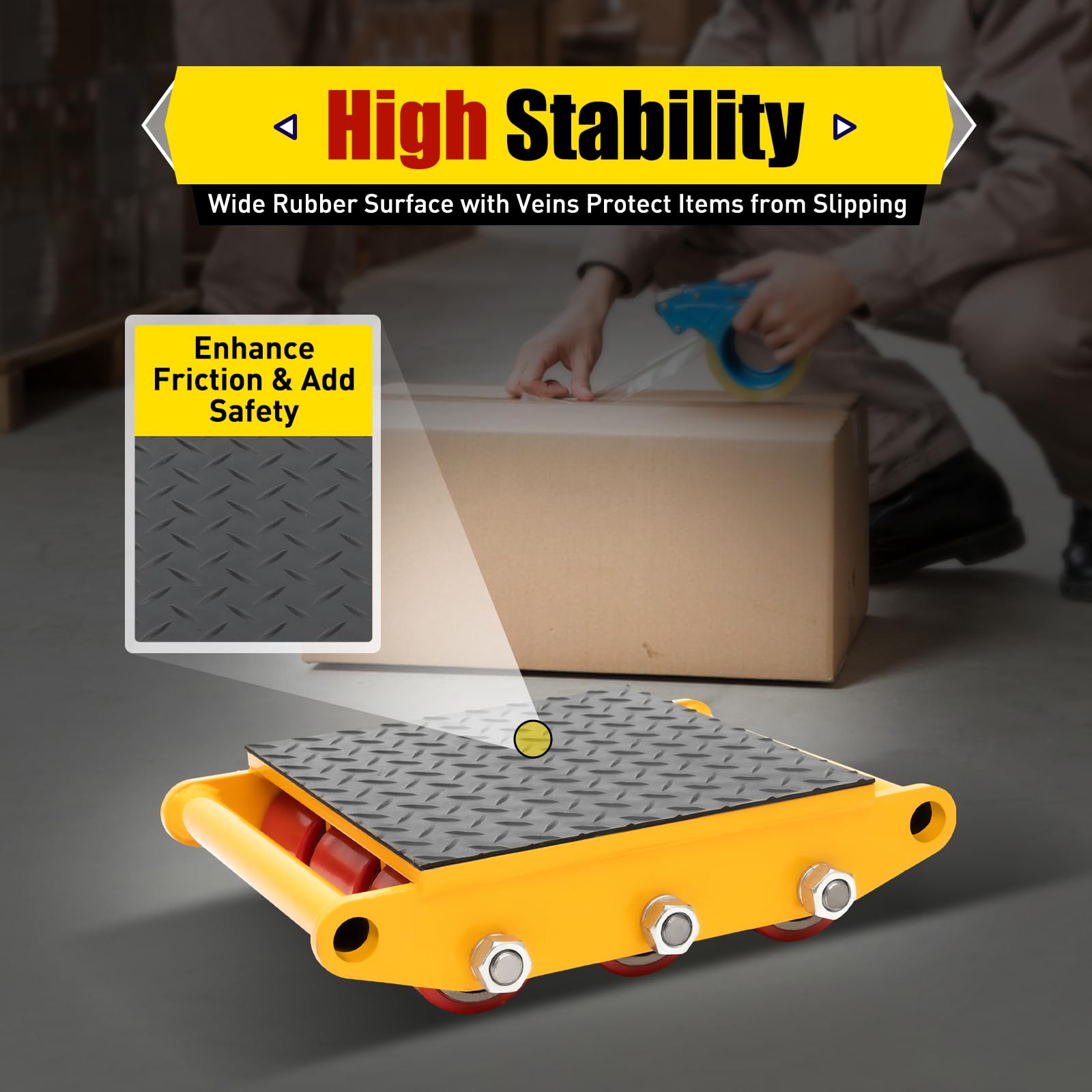 Industrial Machinery Mover,15T 33069lbs Machinery Skate Dolly Roller Heavy Duty Mover with 9 Rollers,Yellow