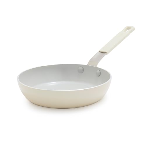 GreenPan x Bobby Flay 8β Frying Pan Skillet, Professional Grade Aluminum, PFAS & PFOA-Free Ceramic Nonstick, Induction Suitable, Stainless Steel Silicone Grip Handle, Dishwasher & Oven Safe, Cream