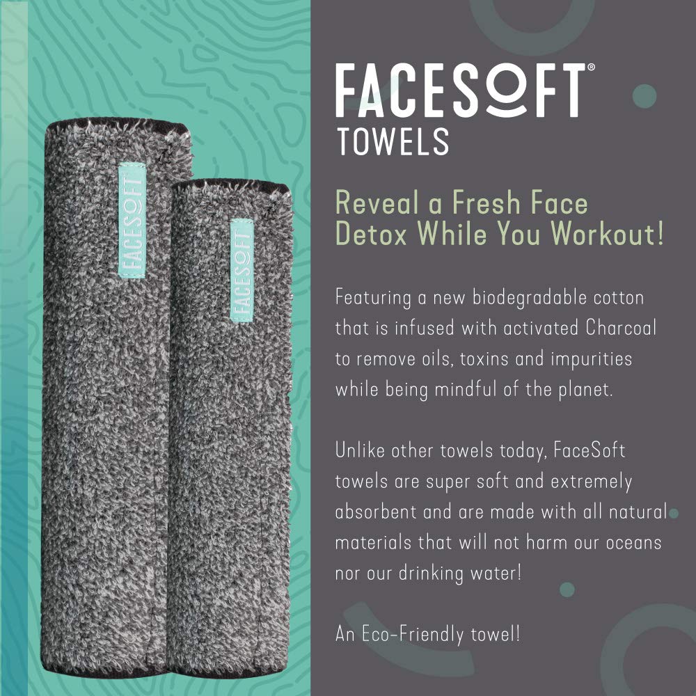 FACESOFT 2X Pro Charcoal Detox Sweat Towel - Double Activated Charcoal for Deeper Detox - Absorbent Cotton Exercise Towel - No Synthetic Microfibers - Sweat Towel for Gym and Sports - Beauty - 1 Pc