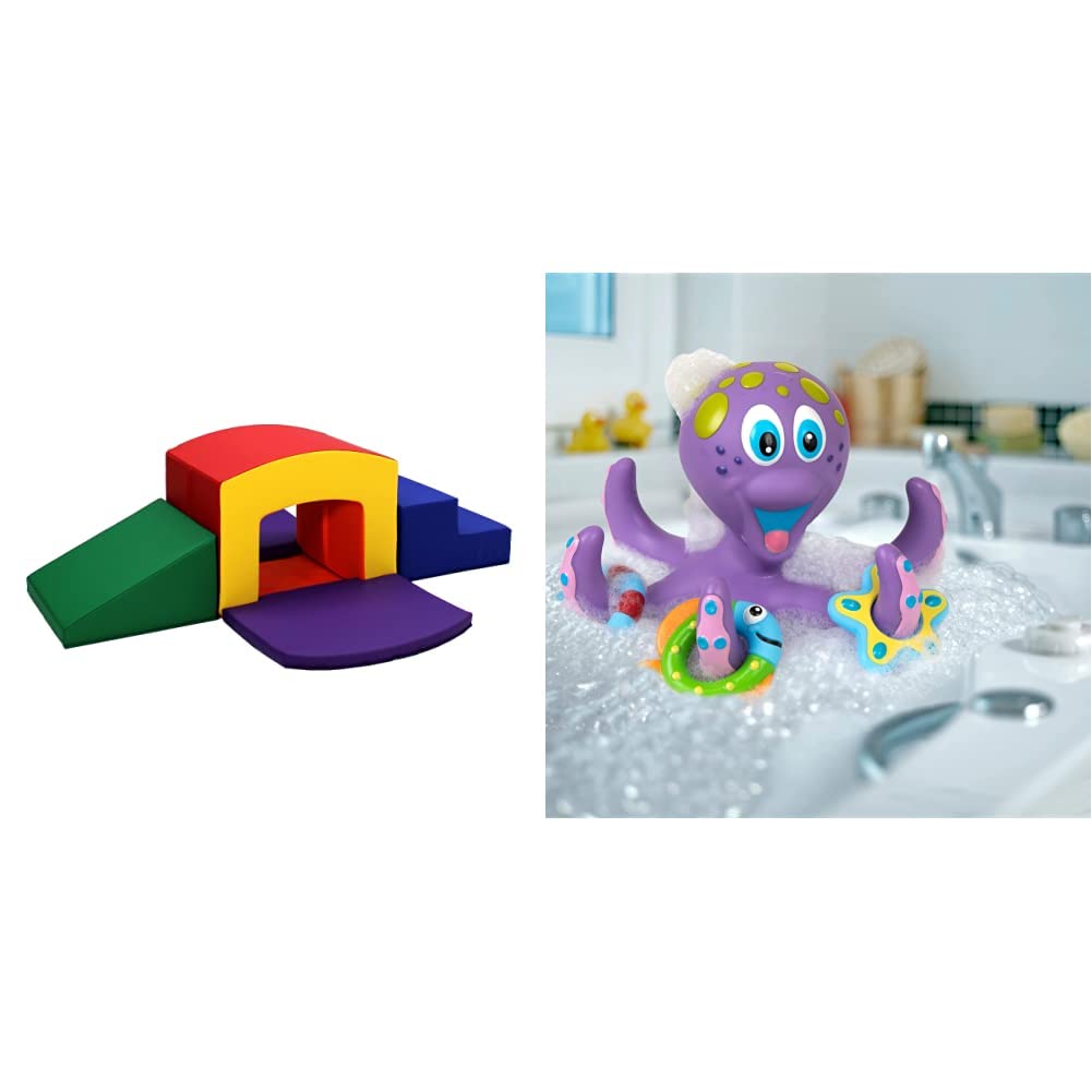 Factory Direct Partners SoftScape Playtime Grow-n-Learn Tunnel Climber Plus Pads for Toddlers and Nuby Floating Purple Octopus with 3 Hoopla Rings Interactive Bath Toy