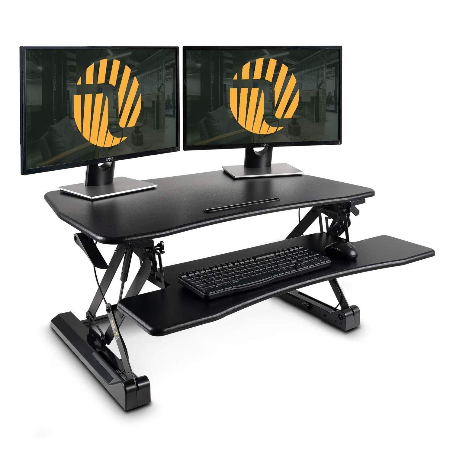 Desk Standing Converter with Height Adjustable β FEZIBO Black 36 inches Stand Up Converter Sit to Stand Dual Monitor Tabletop Riser