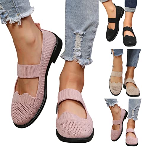FASDNENDYS Casual Womens Shoes Non Slip Mesh Solid Color Slip On Round Toe Breathable Square Heel Work Single Girls Water Sicks Pink