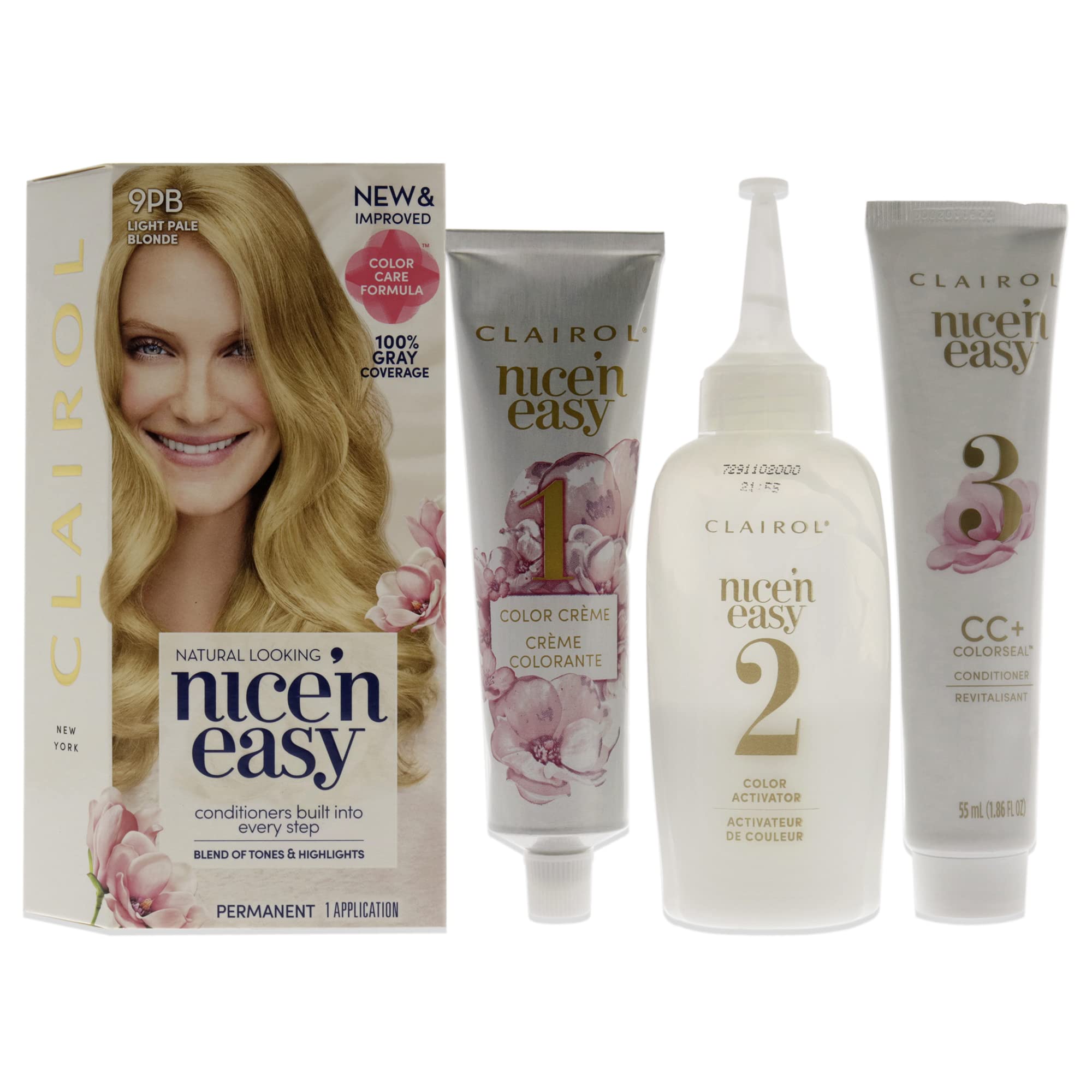 Clairol Nice'n Easy Permanent Hair Dye, 9PB Light Pale Blonde Hair Color, Pack of 3