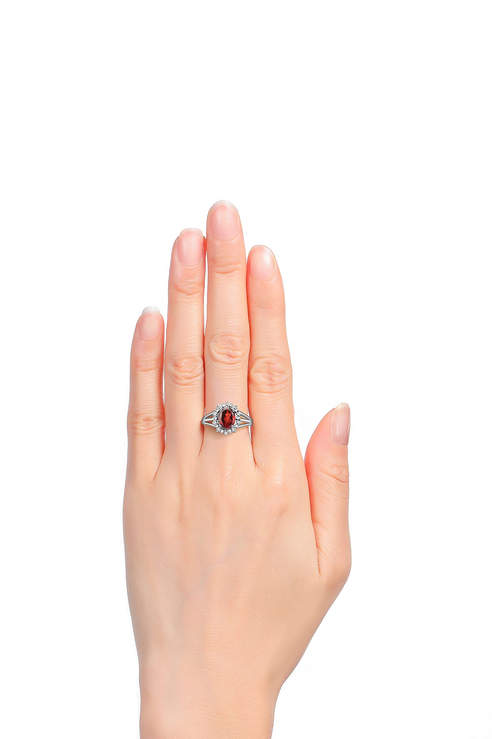 Diamond & Garnet Ring Set In Sterling Silver .925 Halo Princess Diana Inspired Designer Stylish Size 7.25