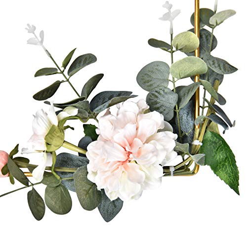 Dolicer Floral Hoop Wreath, Geometric Wire Round Triangle Square Hoop Frame of Artificial Peony Flower and Eucalyptus Vine Wreath for Wedding Backdrop Wall Garden Balcony Home Decor, 3 Pcs, White…