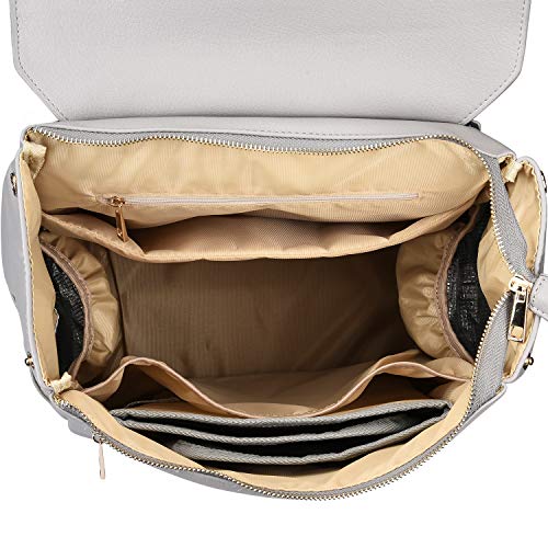 Diaper Bag Backpack, Maternity Baby Changing Bags, PU Leather Nappy Backpack Baby Diaper Bag Large Capacity and Waterproof (Grey) …