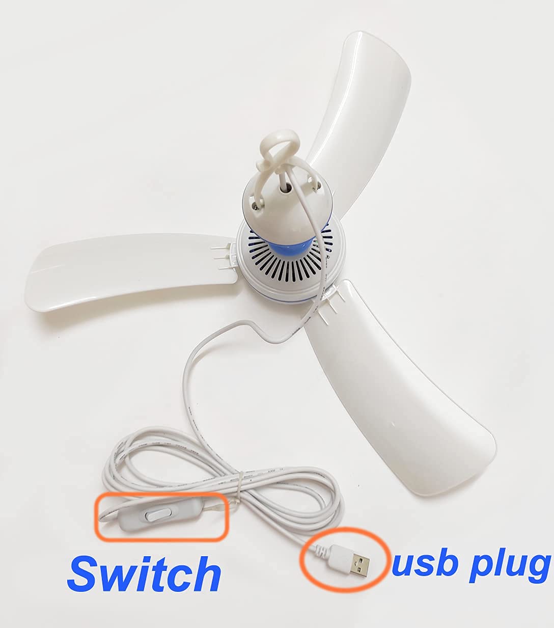 SKYRI Portable Ceiling Fan Mini USB Tent Fans for RV, Camping, Outdoor Hanging Gazebo Tents Ceiling Canopy Dorm Room Fan DC 5V Compatible Battery Power