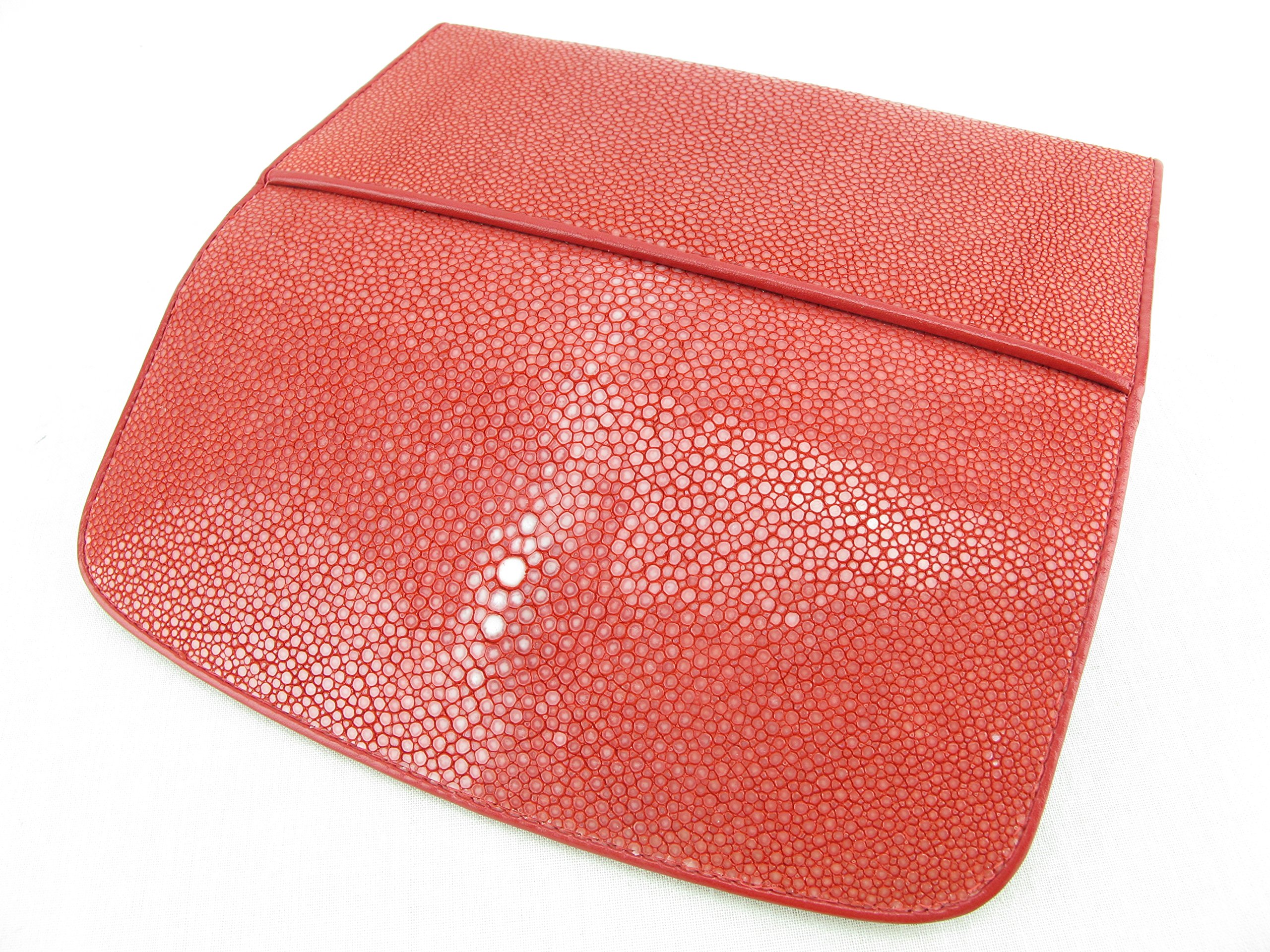 PELGIO Genuine Polished Stingray Skin Women's Trifold Clutch Wallet (Polished Black) (Black)