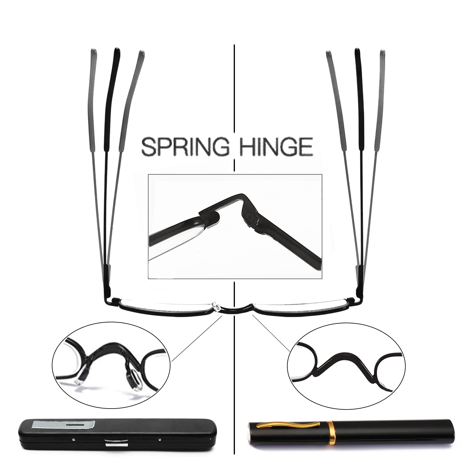 DBEFTLI Mini Metal Reading Glasses - Slim Pocket Readers with Pen Clip Case for Reading Case (2 PCS) 2.50