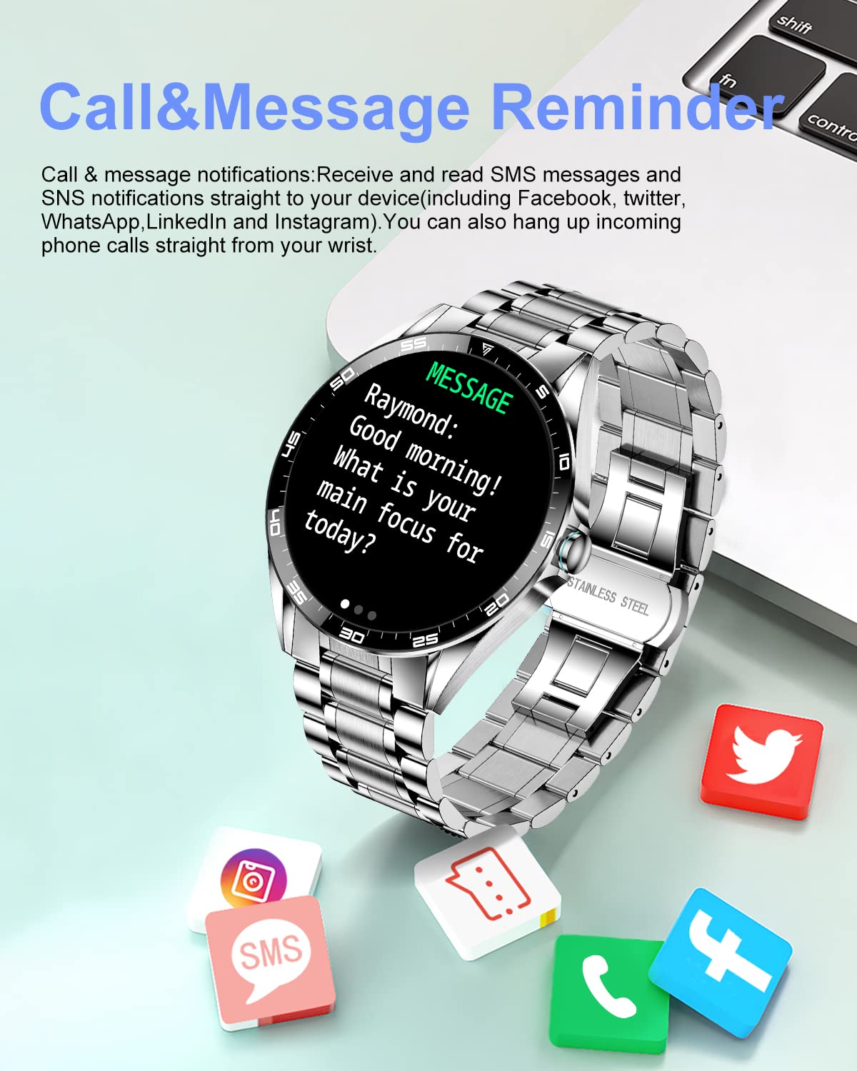 SIEMORL Smartwatch for Men for Android and iOS Phones,Fitness Tracker IP67 Waterproof Smartwatch with Heart Rate Sleep Monitor,Activity Tracker Pedometer Message Notification Call Smartwatch