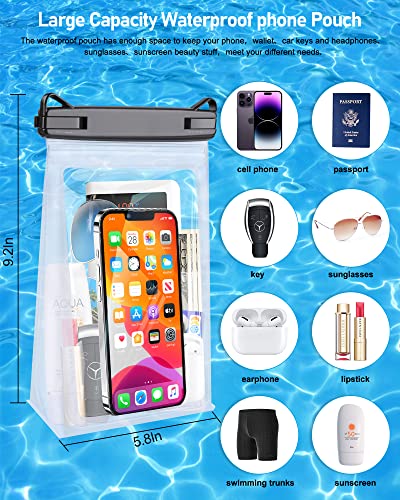 Large Waterproof Phone Pouch, Floating Dry Bag for iPhone 14 13 12 Pro Max Galaxy S22 S21 Large Capacity Waterproof Bag Sunscreen Glasses Storage Universal Dry Pouch for Swimming Rafting Boating