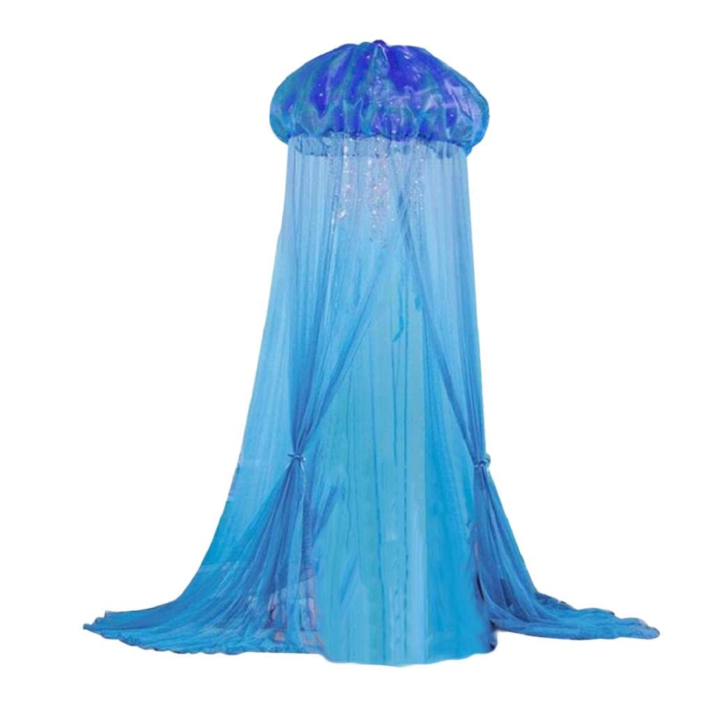 CUTICATE Kids Bed Canopy with Hanging Mosquito Net for Baby Crib Nook, Jellyfish Castle Game Tent Nursery Play, Summer Room Decor (Blue)