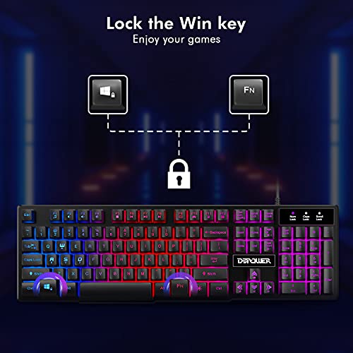 DBPOWER Gaming Office 2-in-1 Keyboard with 3-Color LED backlighting, Ergonomic Waterproof Mechanical Feel Full-Size 104-key Gaming Keyboard, Office Equipment for PC laptops Computer