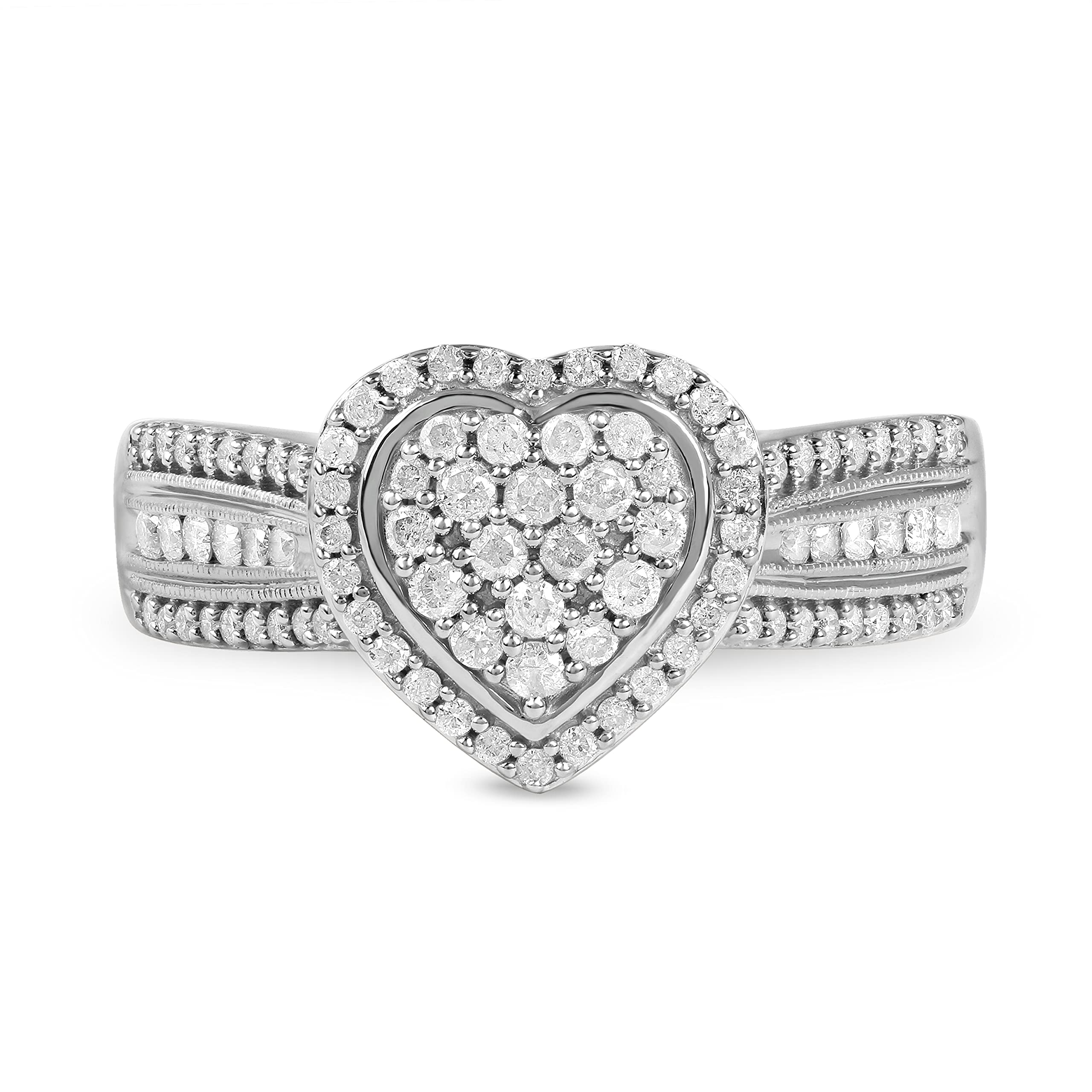 Diamond Hub Sterling Silver 1/2Ct. TDW. Round Diamond Composite Heart Shaped Frame Bridal Engagement Ring Love Gift for Women(I-J,I2) 8