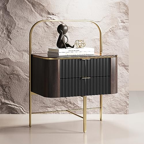 Lartis Premium nightstand, Stylish Design, 2 Drawers,Very Easy to Assembly, End Table Bedside Table,Stainless Steel Gold Plated feet(Elegant Black)