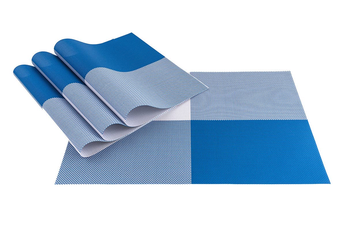 Createshao PVC Vinyl Red Striped Placemat Woven Placemats Rectangular Place Mat Washable Table Mats (6 PCS, E- Grey Leaves)