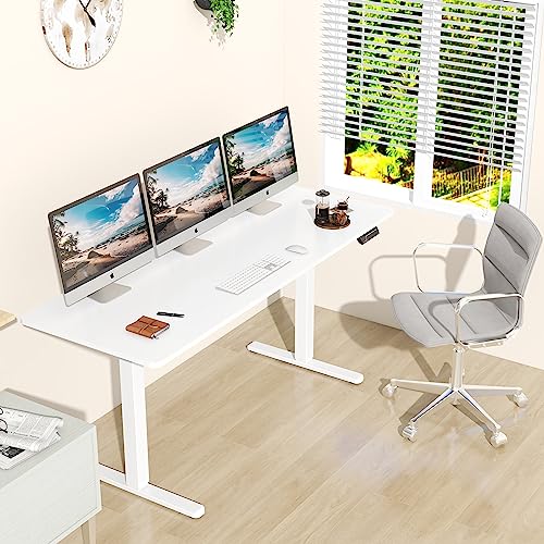 Lubvlook 63 Inch Electric Adjustable Height Standing Desk, Home Office Sit Stand Desk with Splice Board, 63" x 24", White