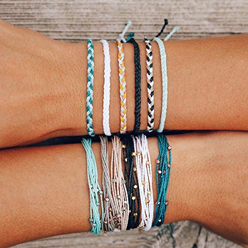 Pura Vida Cool Shoreline Mini Braided Bracelet - 100% Waterproof, Adjustable Band - Coated Brand Charm, Blue
