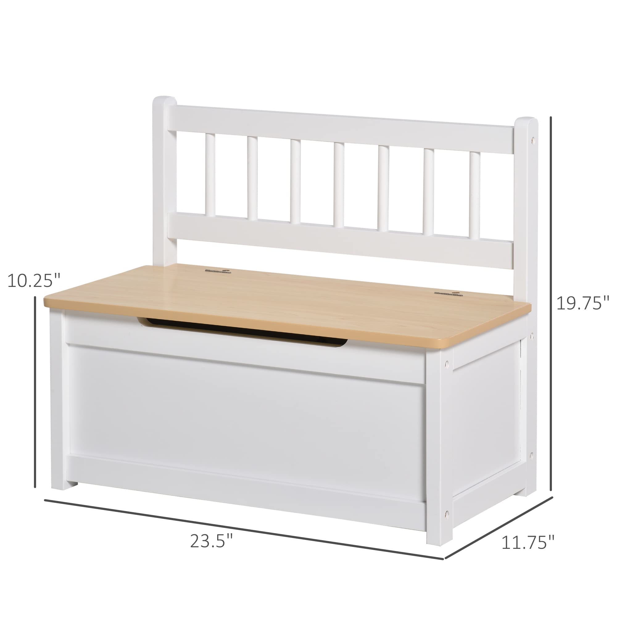 HOMCOM Qaba 2-In-1 Kids Toy Chest Storage Box with Seat Bench Cabinet Chunk Cube with Safety Pneumatic Rod White