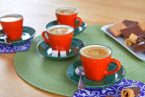 IMUSA USA 8 Piece 3oz Colorful Espresso Cups with Saucers (Green, Orange)