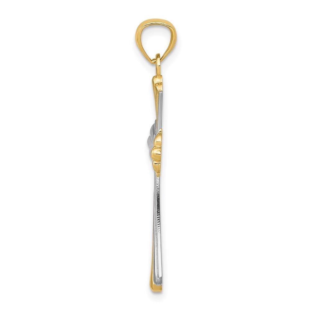 Diamond2Deal 14K Yellow Gold Diamond-cut Rhodium Plated Religious Crucifix Cross Pendant 33mm