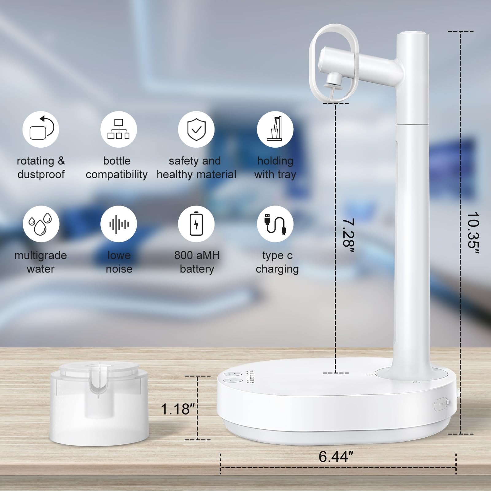 Desktop Water Dispenser for 5 Gallon Bottle, Table & Bottle Use Water Pump with 7 Level Quantitative, Portable & Detachable Water Bottle Dispenser, USB Charging Water Pump for Home, Office, Outdoor