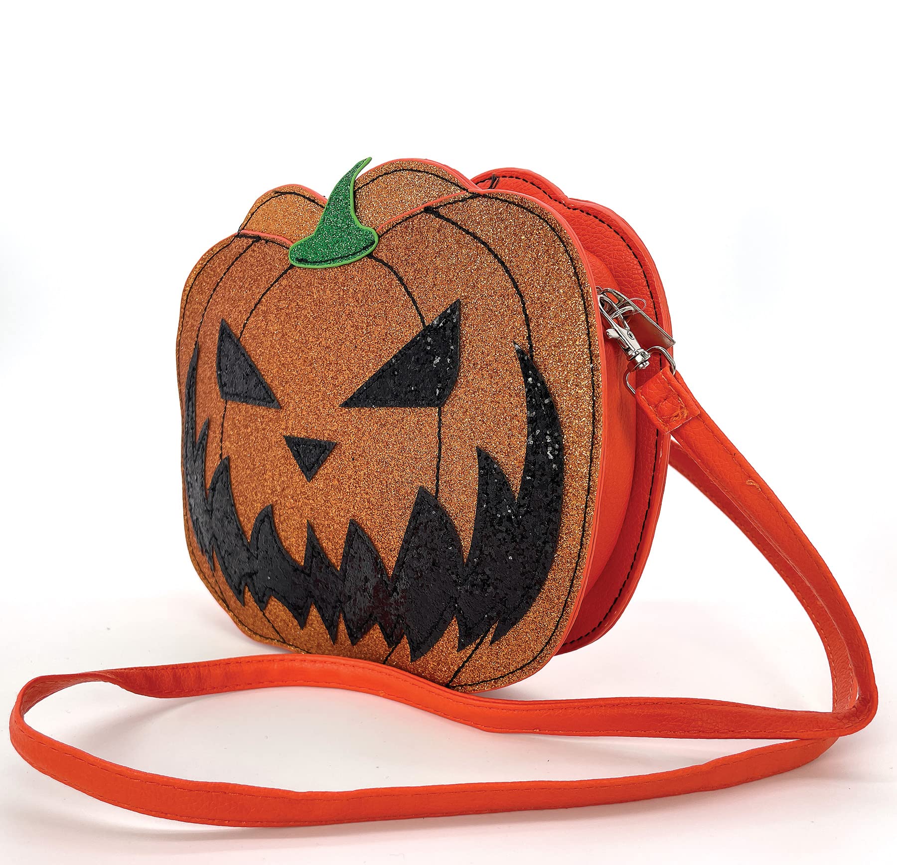 Sleepyville Critters - Halloween Purse | Pumpkin Purse | Glittery Pumpkin Cross Body Bag | Two Faced Jack O Lantern Bag