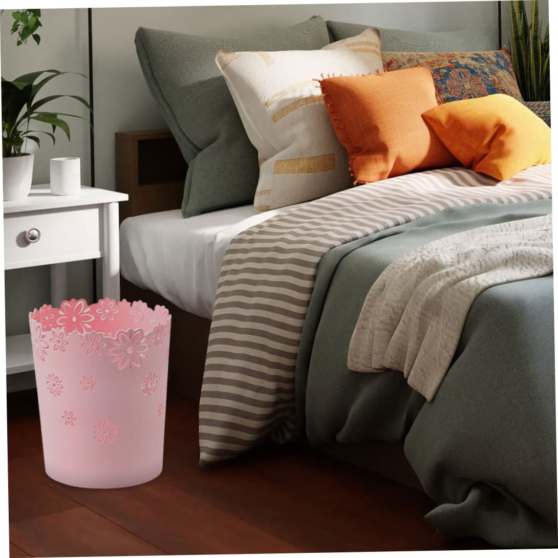 Laqerjc Paper Basket Plastic Trash Can Hollow Flower Wastepaper Basket Round Lidless Garbage Container Bin