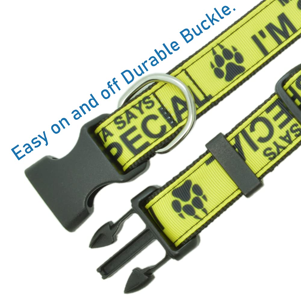 DWOOFG Dog Collar for Mama SAYS I'm Special, Sturdy Durable with Buckle, Yellow Dog Collars for Small Medium Large Dogs, Premium Adjustable Polyester Pet Collar