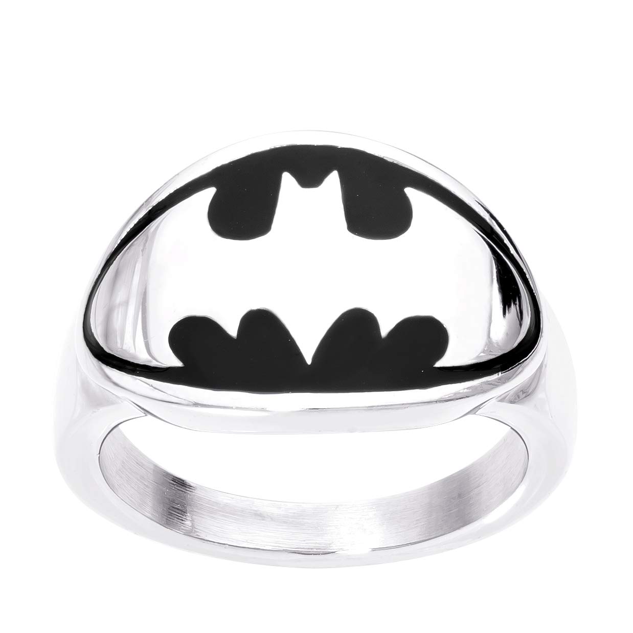 DC Comics Mens Stainless Steel Justice League Superhero Logo Ring Jewelry, Batman Black, Size 10