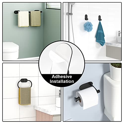 Matte Black Bathroom Accessories Set, 5 Pieces Bathroom Hardware Set, Stainless Steel Towel Racks for Bathroom, Bathroom Set Including 16" Towel Bar, Toilet Paper Holder, Towel Ring, Robe Towel Hooks