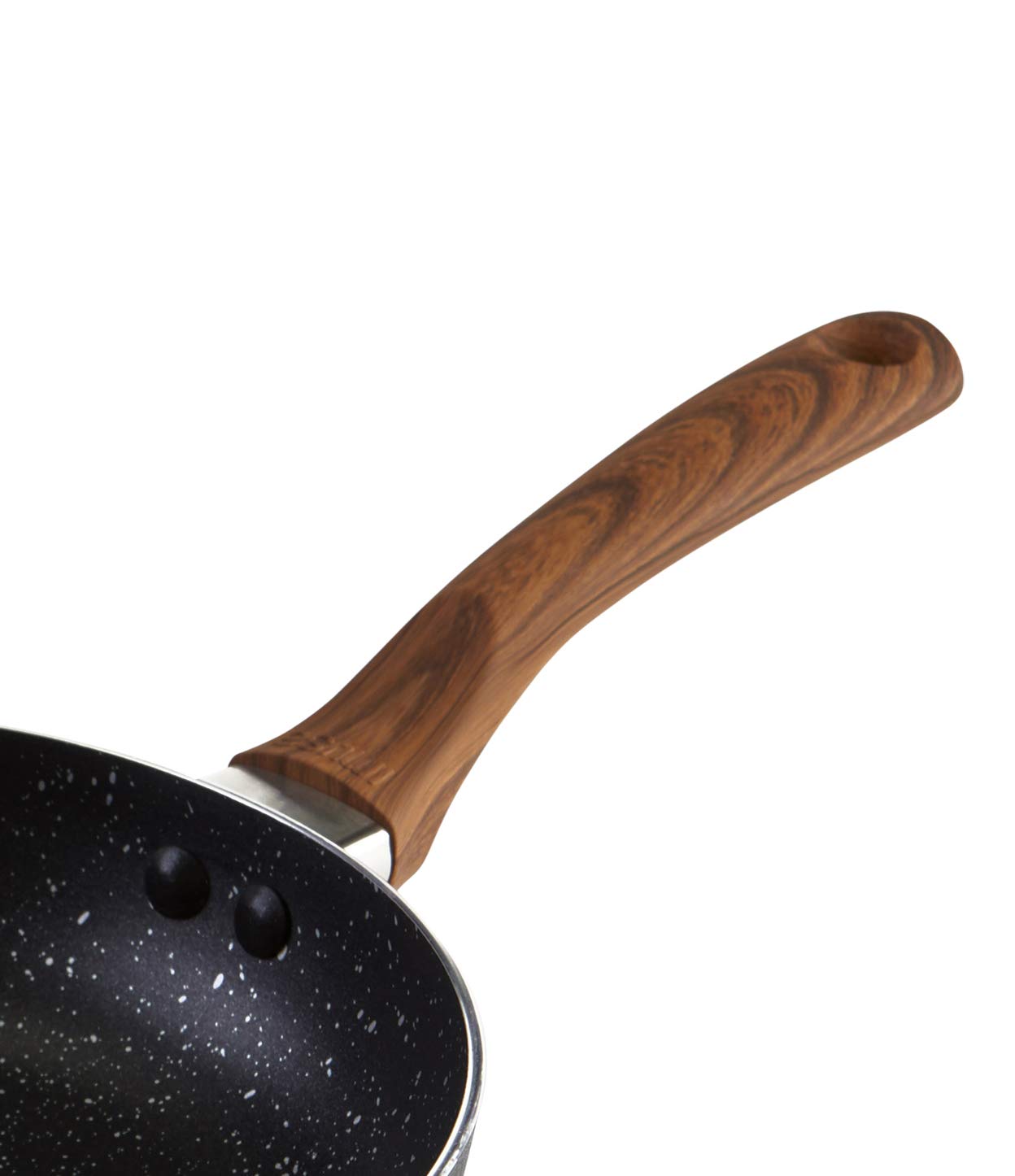 IMUSA USA 9.5" Black Stone Nonstick Fry Pan with Woodlook Handle and Speckled Nonstick Interior