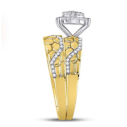 Diamond Trio Set Solid 10k Yellow Gold His Hers Matching Wedding Bands Bridal Engagement Ring 3/8 Ctw. (.40 Ctw.) - Size 7 - SKU#2052