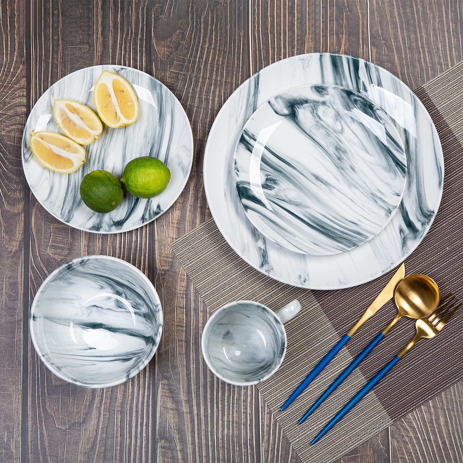 Cutiset Unique Accent Elegant Natural Marbleized 16 Piece Dinnerware Set, Plates and Bowls Sets,Service for 4
