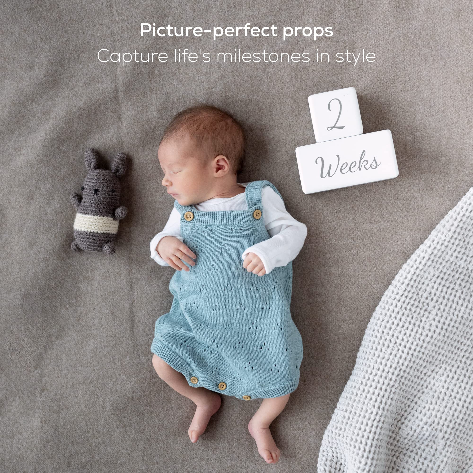 First Landings Milestone Blocks - Wooden Milestone Markers for Baby's First Year - White