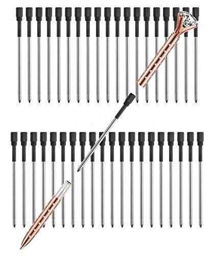 EUICAE Pen Refills Pack of 40 Replacement Ballpoint 3.2'' inch for Pens with Big Diamond Crystal on Top Diamond Crystal Stylus Pens Metal Refill in Storage Case Medium (Black).