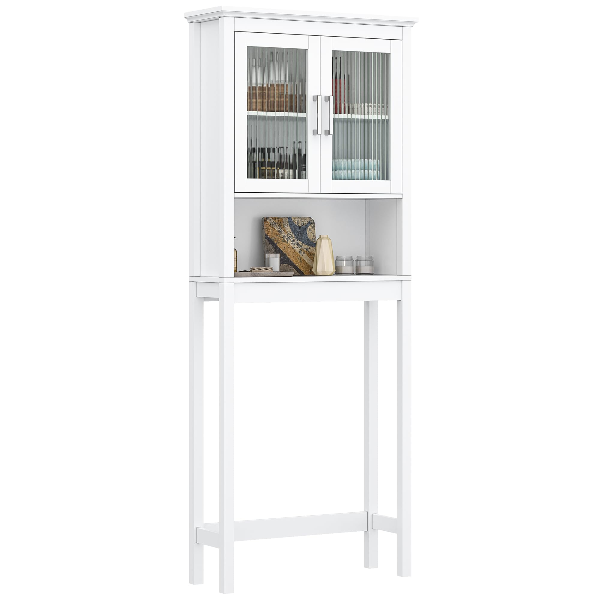 Spirich Over The Toilet Cabinet for Bathroom Storage, Above Toilet Storage Cabinet with Moru Tempered Glass Doors, White