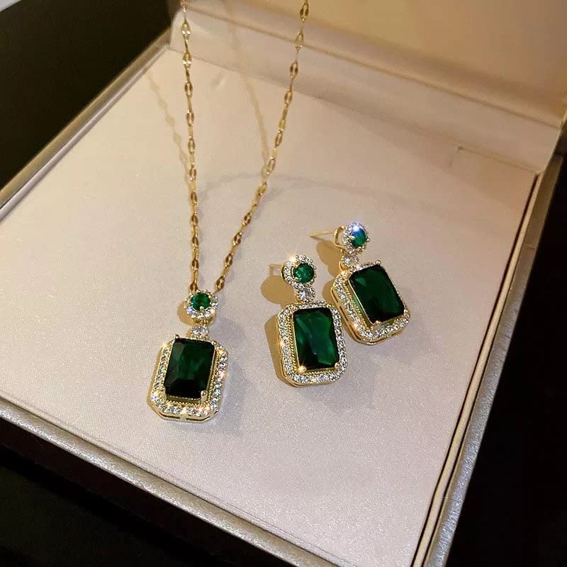 Emerald Zircon Necklace Ring earRing jewelry set