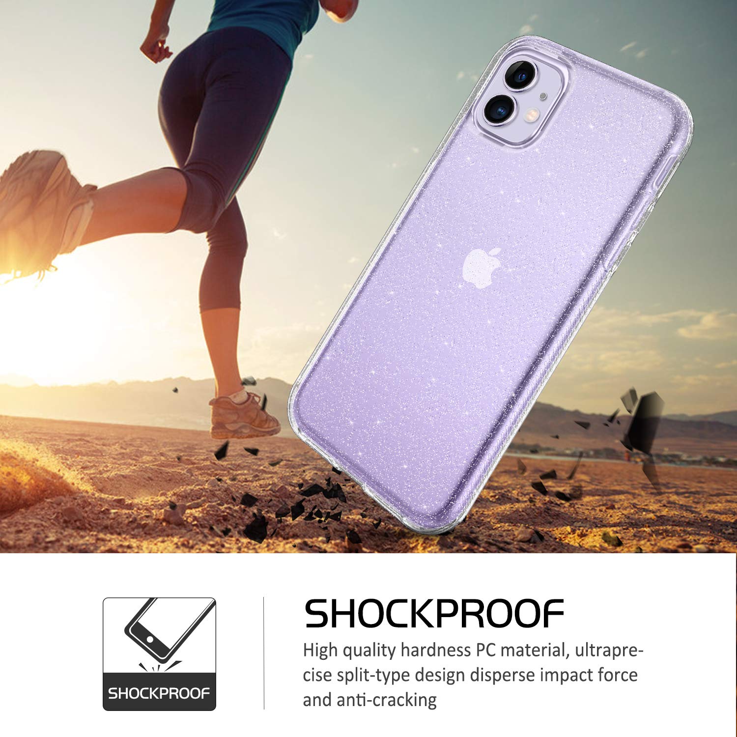 DOMAVER iPhone 11 Case Clear iPhone 11 Glitter Case Sparkle Slim Lightweight Anti-Slip Shockproof Protective Phone Cover Women Men