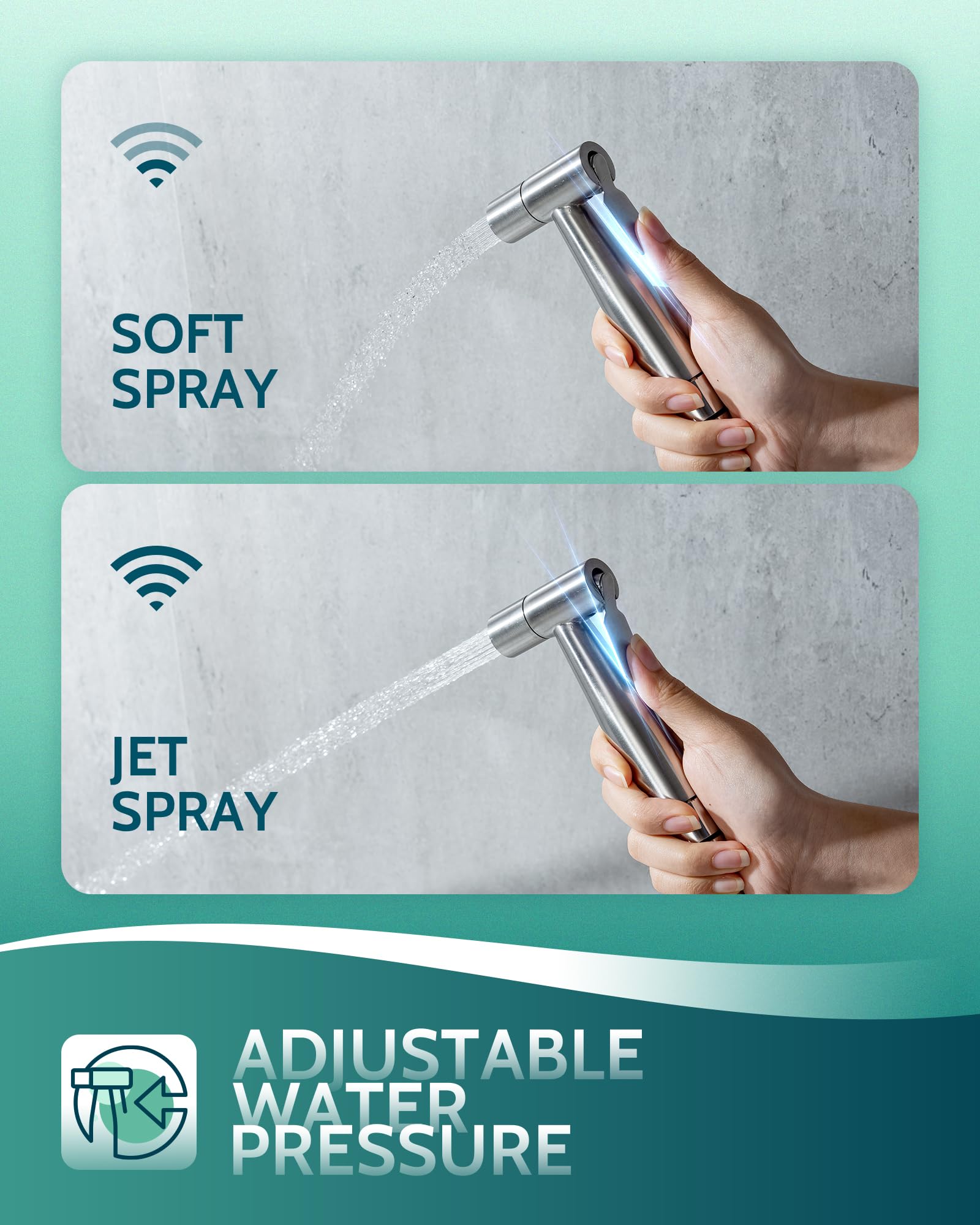 LUFEIDRA Handheld Toilet Bidet Sprayer for Toilet-Adjustable Water Pressure Jet Spray with Plastic T-Valve for Feminine Wash (Brushed Nickel + Matte Black)