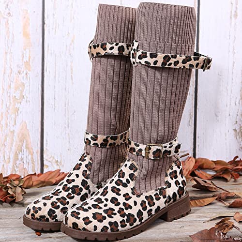 FASDNENDYS Boots for Women Fashion Shoes Warm Knitting Retro Toe Round Warm Keep Middle Strap Womens Garden Boots Size 7 Beige