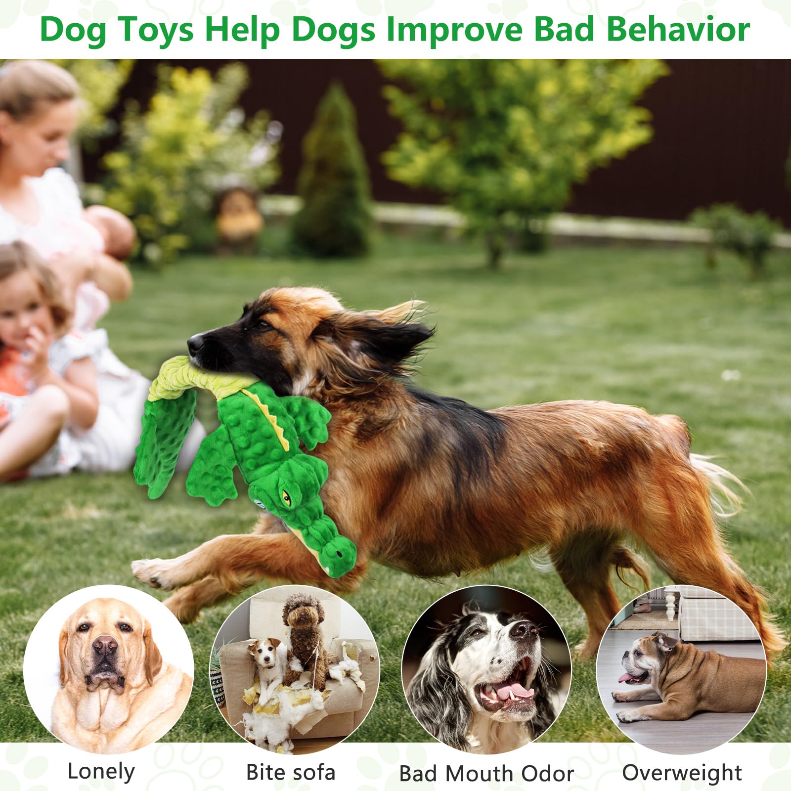 Large Squeaky Dog Toys, Interactive Puppy Toys with Crinkle Paper, Pull Tug of War Dog Toy, Plush Dog Chew Toys for Small, Medium, Large Breed