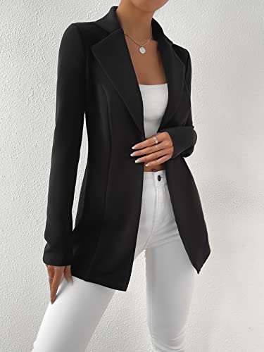 MakeMeChic Women's Button Front Lapel Collar Long Sleeve Blazer Jackets Coat Regular Black A L