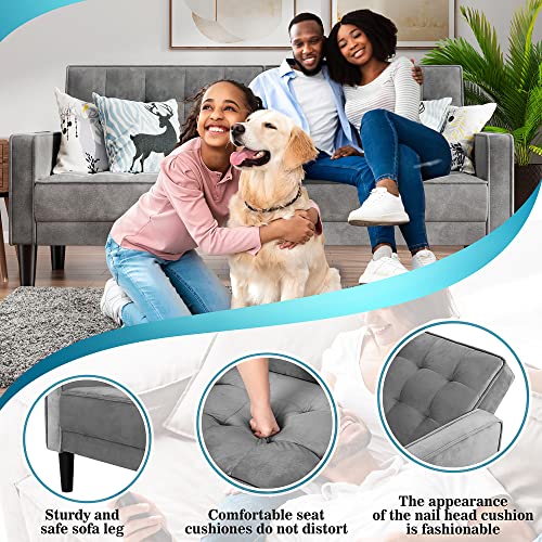 JAMFLY Velvet Futon Sofa Bed, Modern Loveseat Couch, Upholstered Sleeper Sofa, Convertible Couch for Living Room, Bedroom, Small Space(Dark Gray)