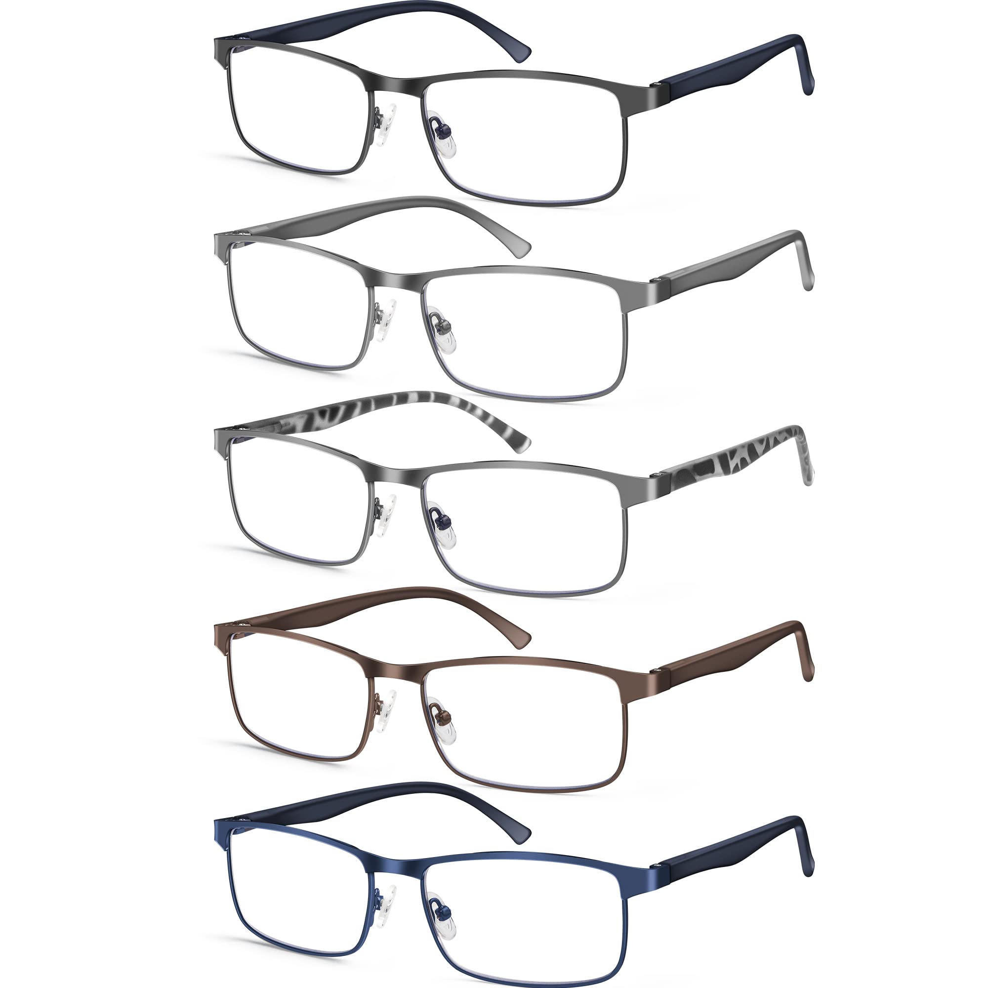 DAMIDEO Men Reading Glasses Blue Light Blocking, 1.5 Lightweight Mens Metal Readers with Spring Hinge Anti Glare Eyeglasses