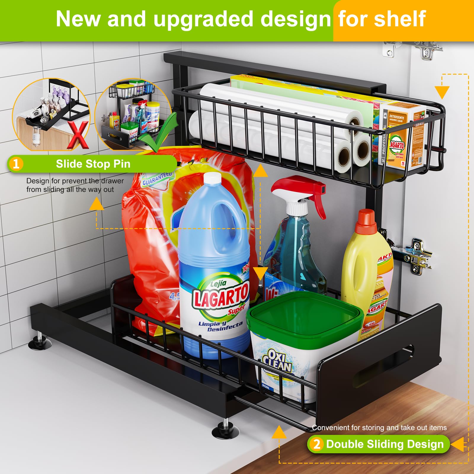 Mlinavn 2 Pack Under Sink Organizer,Pull Out Cabinet Organizer 2 Tier Slide Out Sink Shelf Cabinet Organizer and Storage,Adjustable Under Counter Organizers for Under Kitchen Bathroom Organization