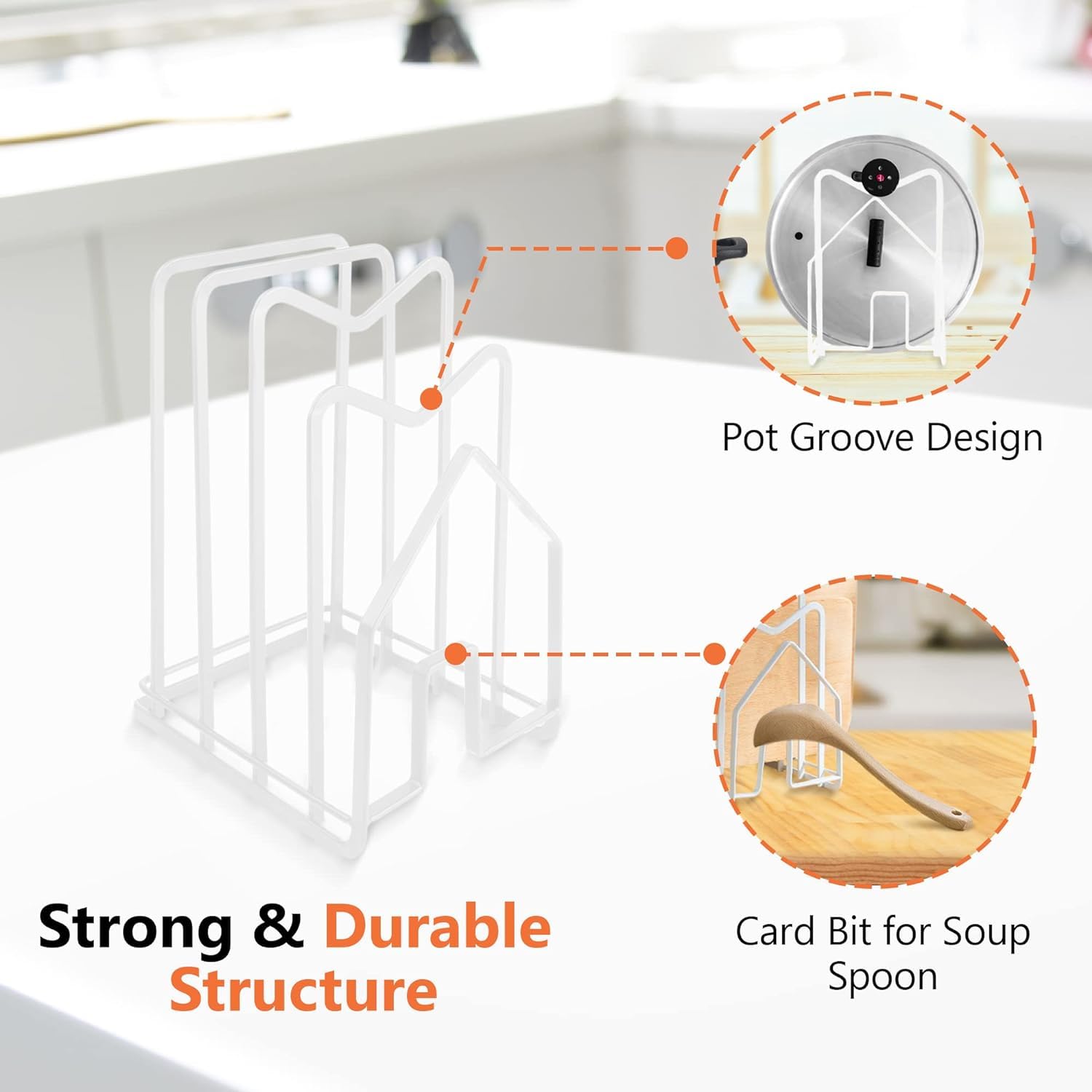 Cutting Board organizer-Streamline Your Kitchen with a 4-Slot Board Organizer- Keep Countertops Clutter-Free and Pots and Pans Neatly Stacked - Measures 12.5x14.5 (White)